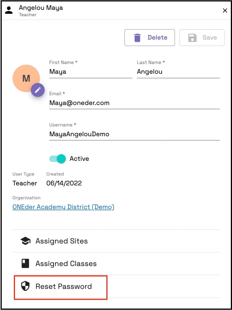 How do I help teachers reset their passwords?